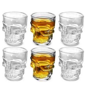 xxyxxy 6 heavy bottom whiskey glasses, party home and entertainment catering beverage drinking glassware for brandy, liquor, bar decor, jelly glasses, 1.75 oz, clear skull shaped glasses