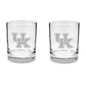 kentucky wildcats 2-sided etched satin finish rocks glass set of 2