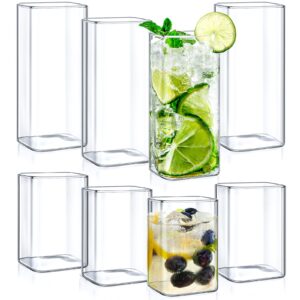 tessco 8 set square drinking glasses square glass cup clear highball drink tumbler for coffee beer juice high borosilicate material light weight small size short cute glass set (8.5 oz, 12 oz)