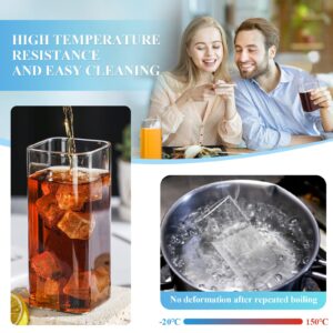 Tessco 8 Set Square Drinking Glasses Square Glass Cup Clear Highball Drink Tumbler for Coffee Beer Juice High Borosilicate Material Light Weight Small Size Short Cute Glass Set (8.5 oz, 12 oz)