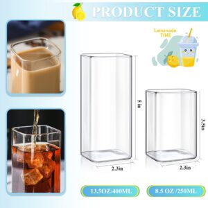 Tessco 8 Set Square Drinking Glasses Square Glass Cup Clear Highball Drink Tumbler for Coffee Beer Juice High Borosilicate Material Light Weight Small Size Short Cute Glass Set (8.5 oz, 12 oz)