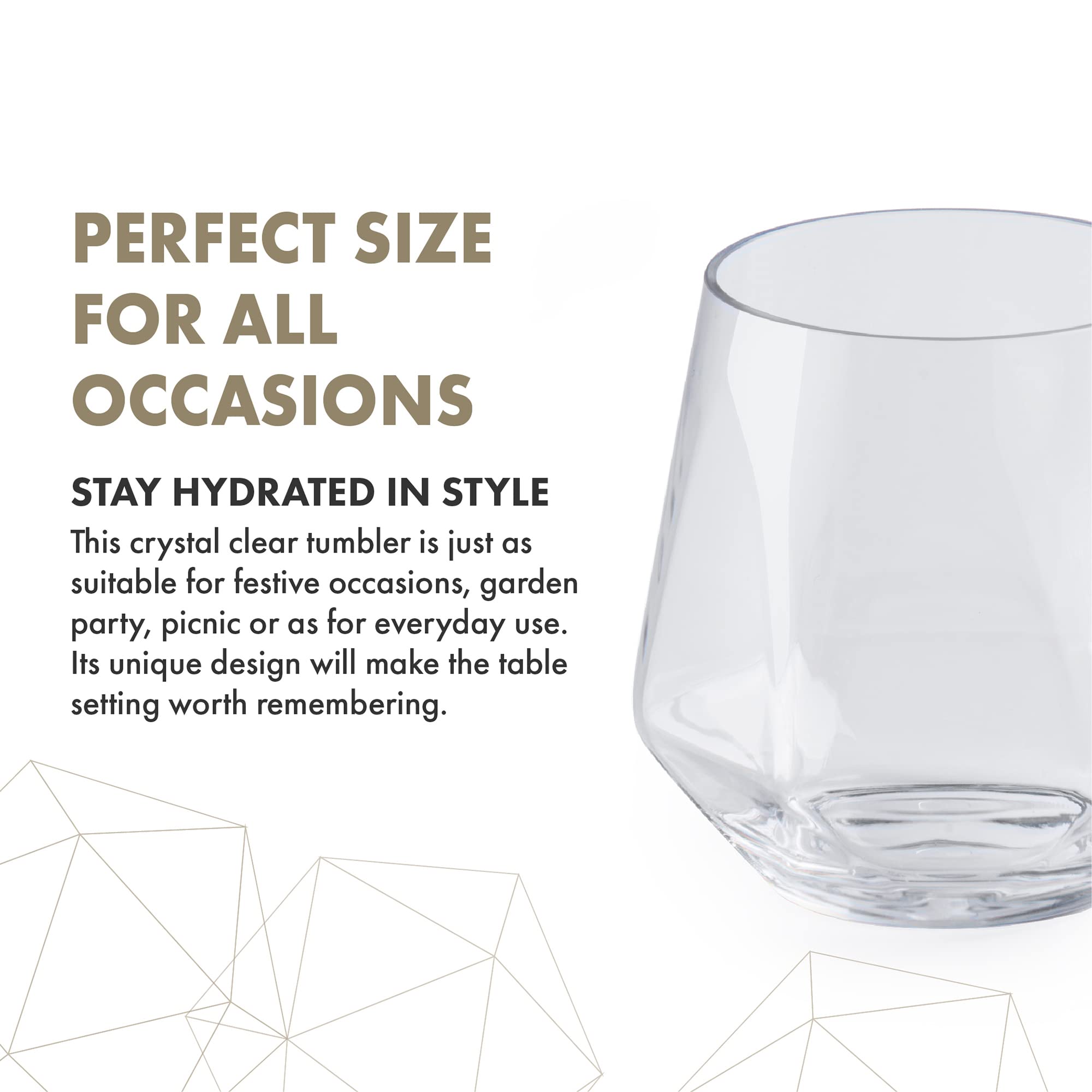 GRANDTIES 12oz Diamond Unbreakable TRITAN Cup set of 4, Plastic Drinking Glasses, BPA-free Stemless Wine Glass, Dishwasher Safe Tumbler, Made in Taiwan- Whisky, Cocktail, Pool, Highball, Party