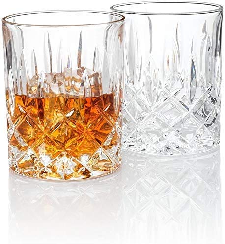 Le'raze Double Old Fashioned Glasses, Posh Crystal Collection, Perfect for serving scotch, whiskey or mixed drinks (Set of 6-11Oz DOF Glasses)