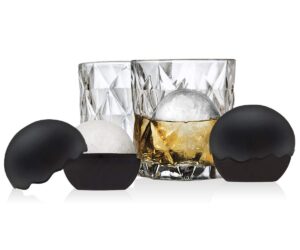 whiskey barware set - 2 old fashion tumbler glasses with 2 chilled whisky ice ball molds