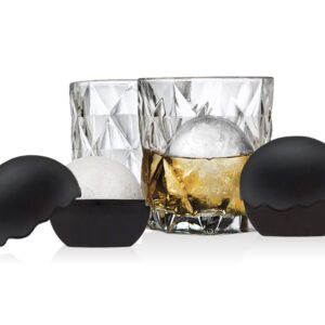 Whiskey Barware Set - 2 Old Fashion Tumbler Glasses with 2 Chilled Whisky Ice Ball Molds