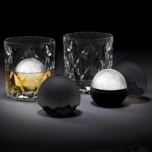 Whiskey Barware Set - 2 Old Fashion Tumbler Glasses with 2 Chilled Whisky Ice Ball Molds