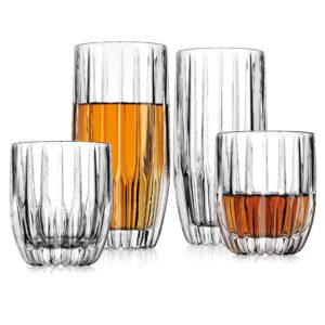 Godinger Drinking Glasses Set, Highball Drinking Glasses and Whiskey Glasses, 8pc Barware Set, Tall Glass Cups, Water Glasses, Cocktail Glasses - 4 Highballs (12oz) and 4 Whiskey Glasses (10oz)