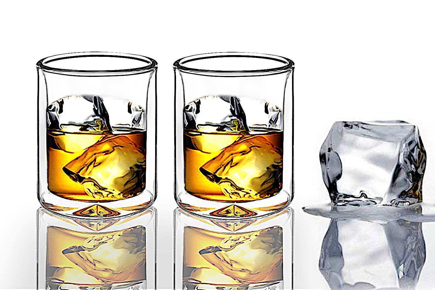 Sun's Tea (Set of 4) Strong Double Wall Glasses - 16oz Highball Beer Glasses and 9oz Old Fashioned Whiskey Glasses (Borosilicate Glass, Not Plastic)