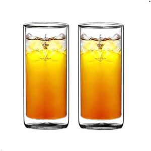 Sun's Tea (Set of 4) Strong Double Wall Glasses - 16oz Highball Beer Glasses and 9oz Old Fashioned Whiskey Glasses (Borosilicate Glass, Not Plastic)