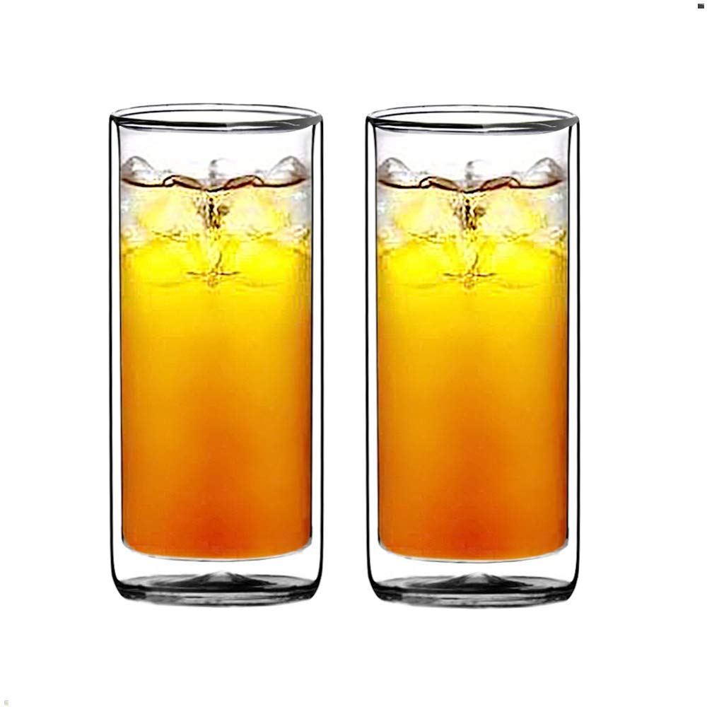 Sun's Tea (Set of 4) Strong Double Wall Glasses - 16oz Highball Beer Glasses and 9oz Old Fashioned Whiskey Glasses (Borosilicate Glass, Not Plastic)