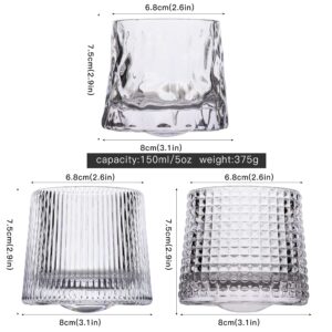 Generic, Whiskey Glasses-Premium 5 OZ Scotch Glasses Set of 3 Old Fashioned Spherical Bottom Rotatable Crystal Cocktail Glass Bourbon Glasses Rum Glasses Bar Whiskey Glasses, Clear