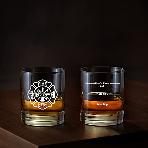 AGMdesign, Double sided Good Day Bad Day Don't Even Ask Fire Department Firefighter Whiskey Glasses, Whiskey Lovers Gifts for Him, Fire Department, Firefighters