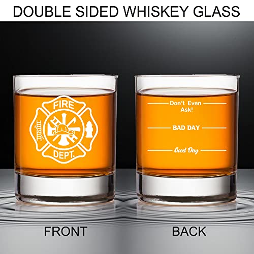 AGMdesign, Double sided Good Day Bad Day Don't Even Ask Fire Department Firefighter Whiskey Glasses, Whiskey Lovers Gifts for Him, Fire Department, Firefighters