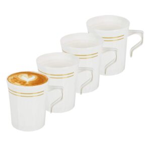 disposable plastic gold coffee cups - 120 pcs elegant 8 oz tea cups for tea party, wedding, birthday - recyclable plastic tea cups for irish coffee, cider, cocoa - bulk plastic party tumbler supplies