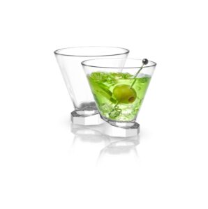 joyjolt aqua vitae martini glass set of 2. crystal glassware, round drinking glasses with off set octagon base. stemless cocktail glasses and dessert glasses. unique christmas gifts