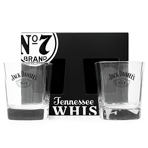 Jack Daniels Official - Jack Daniels Whiskey Glasses, Set of 2 Licensed Jack Daniel's Old No 7 Branded Glass Whiskey Tumbler 330 ml - 11oz Premium Whisky Glass Set - Jack Daniels Gifts for Men, Women