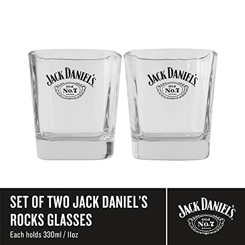 Jack Daniels Official - Jack Daniels Whiskey Glasses, Set of 2 Licensed Jack Daniel's Old No 7 Branded Glass Whiskey Tumbler 330 ml - 11oz Premium Whisky Glass Set - Jack Daniels Gifts for Men, Women