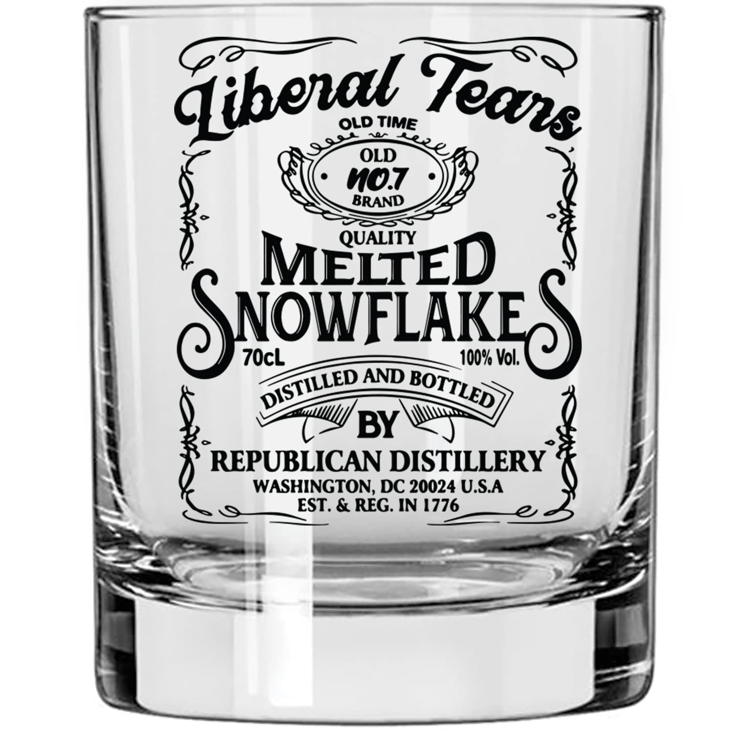 Patriots Cave - Liberal Tears Melted Snowflake Label Whiskey Glass | Republican Distillery Est. 1776 | Conservative Gifts For Men | Retirement Gifts for Old Men | Liberal Tears Wine Glass (11 oz)