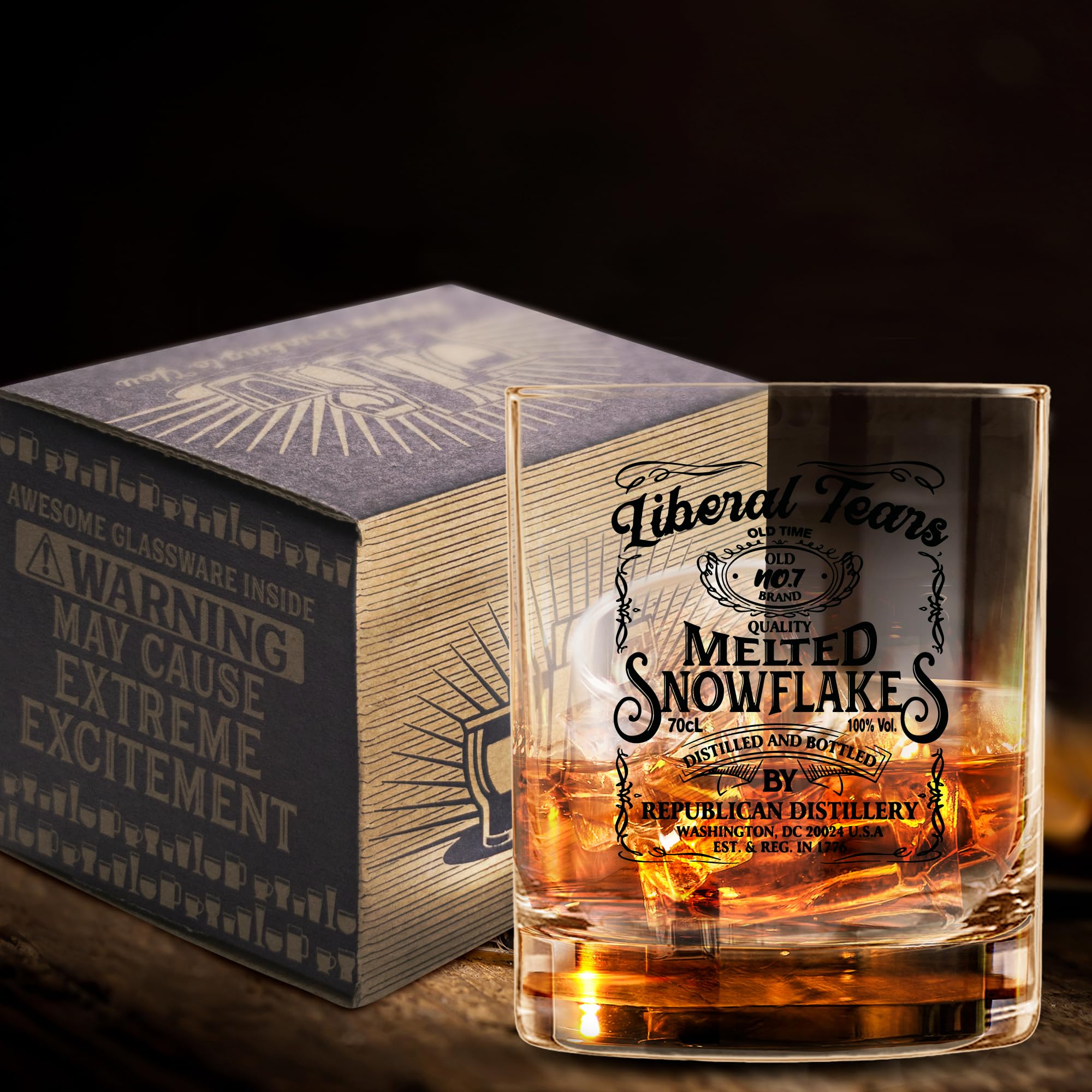 Patriots Cave - Liberal Tears Melted Snowflake Label Whiskey Glass | Republican Distillery Est. 1776 | Conservative Gifts For Men | Retirement Gifts for Old Men | Liberal Tears Wine Glass (11 oz)