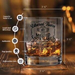 Patriots Cave - Liberal Tears Melted Snowflake Label Whiskey Glass | Republican Distillery Est. 1776 | Conservative Gifts For Men | Retirement Gifts for Old Men | Liberal Tears Wine Glass (11 oz)