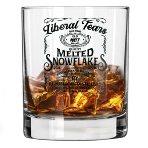 Patriots Cave - Liberal Tears Melted Snowflake Label Whiskey Glass | Republican Distillery Est. 1776 | Conservative Gifts For Men | Retirement Gifts for Old Men | Liberal Tears Wine Glass (11 oz)