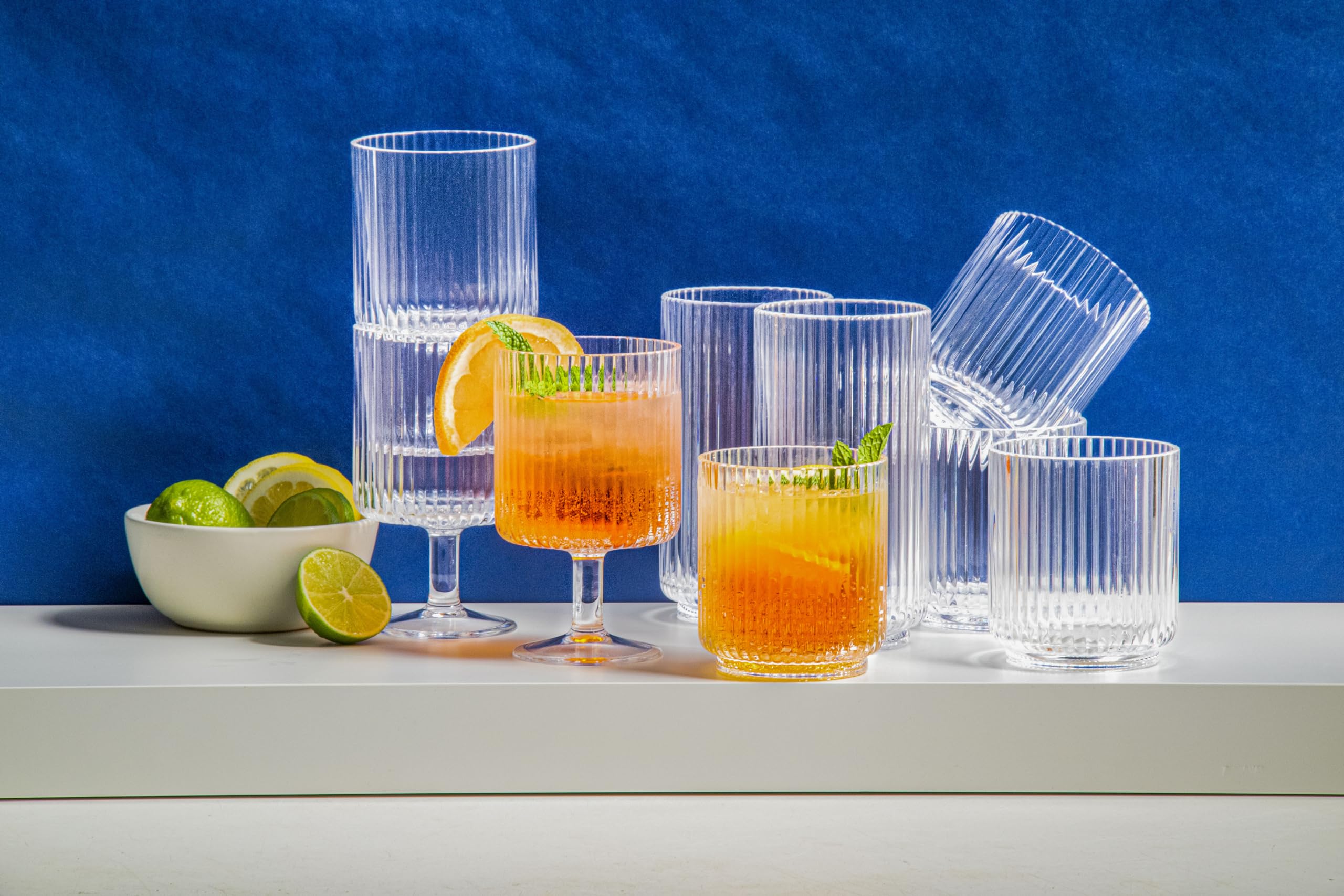 TarHong Mesa Premium Plastic Drinkware Tumbler/Double Old Fashioned, 15 Ounce, Clear, (Set of 6)