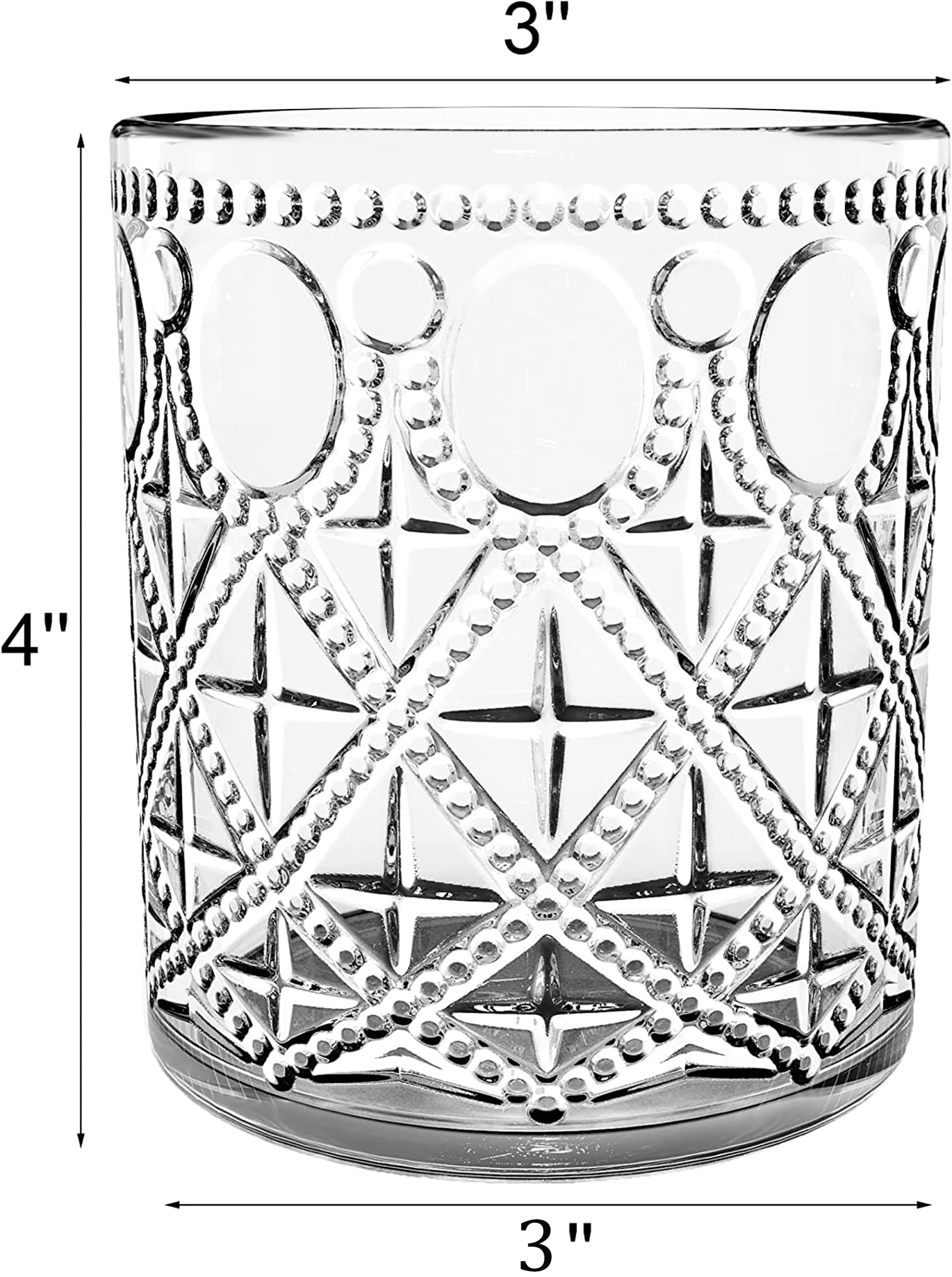 Yesland 6 Pack Vintage Drinking Glasses, 10 oz Clear Hobnail Glasses Tumbler - Embossed Water Glassware Set for Juice, Beverages, Beer, Cocktail, Whisky, Dinner Parties, Bars, Restaurants