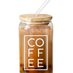 NewEleven Cute Glass Coffee Cups With Lids And Straw – Aesthetic Cups – Iced Coffee Cup, Coffee Tumbler, Glass Tumbler – Cute Gifts For Women, Coffee Lover - 16 Oz Coffee Glass