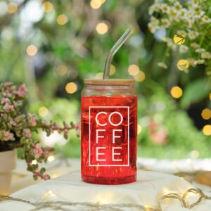 NewEleven Cute Glass Coffee Cups With Lids And Straw – Aesthetic Cups – Iced Coffee Cup, Coffee Tumbler, Glass Tumbler – Cute Gifts For Women, Coffee Lover - 16 Oz Coffee Glass