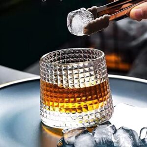 Cyauatt Spinning Whiskey Glasses 6.2oz Set of 4,Rotatable Tumbler Crystal Glasses with Bamboo Coasters,Rotating Old Fashioned Glasses,Perfect Drinking Gifts Suitable for Scotch,Brandy,Cocktail,Rum