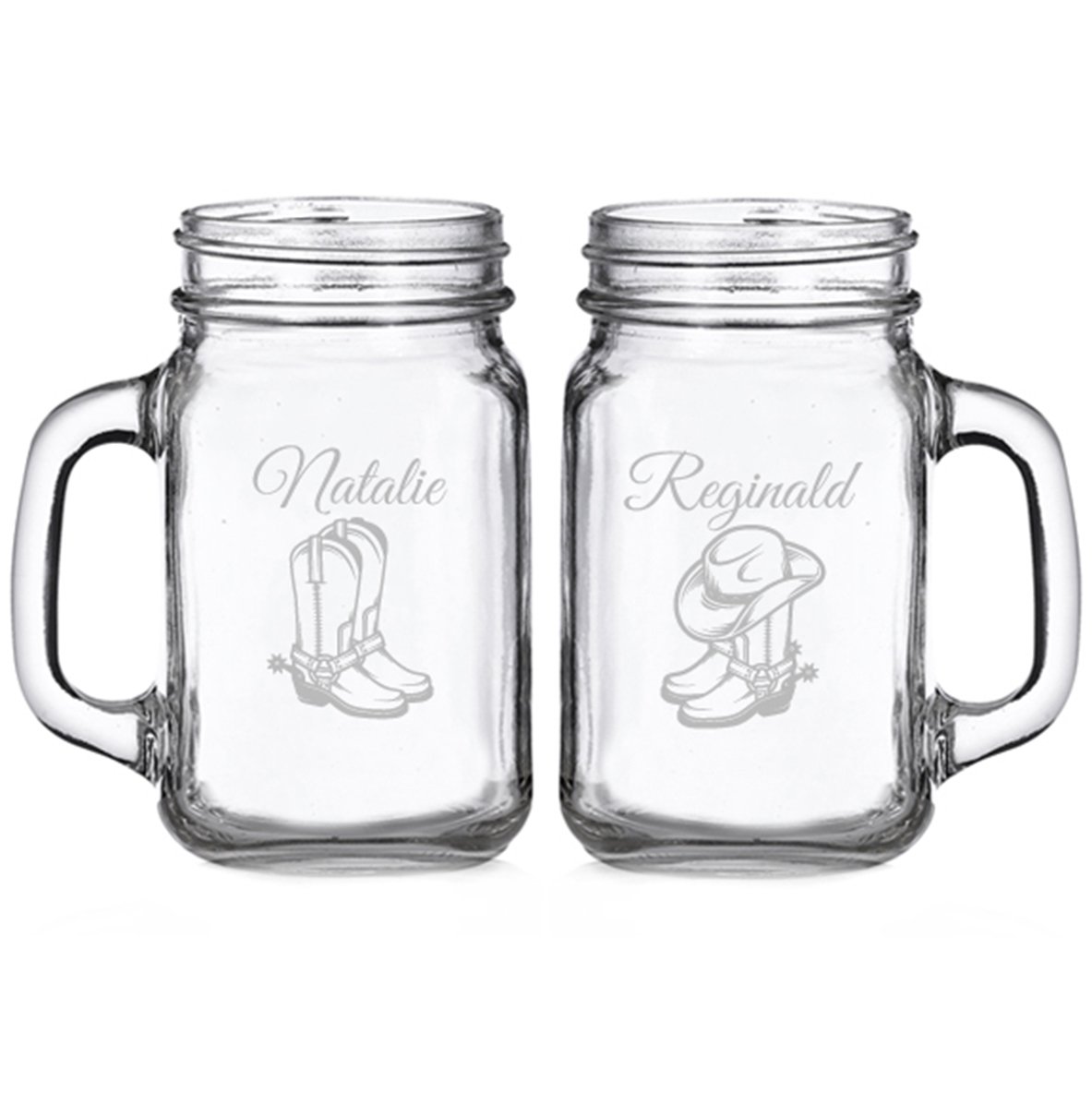 Cowboy Boots Personalized Glass Mason Mugs (set of 2)