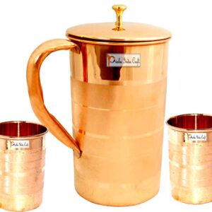 Copper Pitcher and 2 Tumbler Set, Pure Copper Jug, Handmade, 54 Ounce, Best for Water, Ayurveda, Moscow Mule, Cocktails