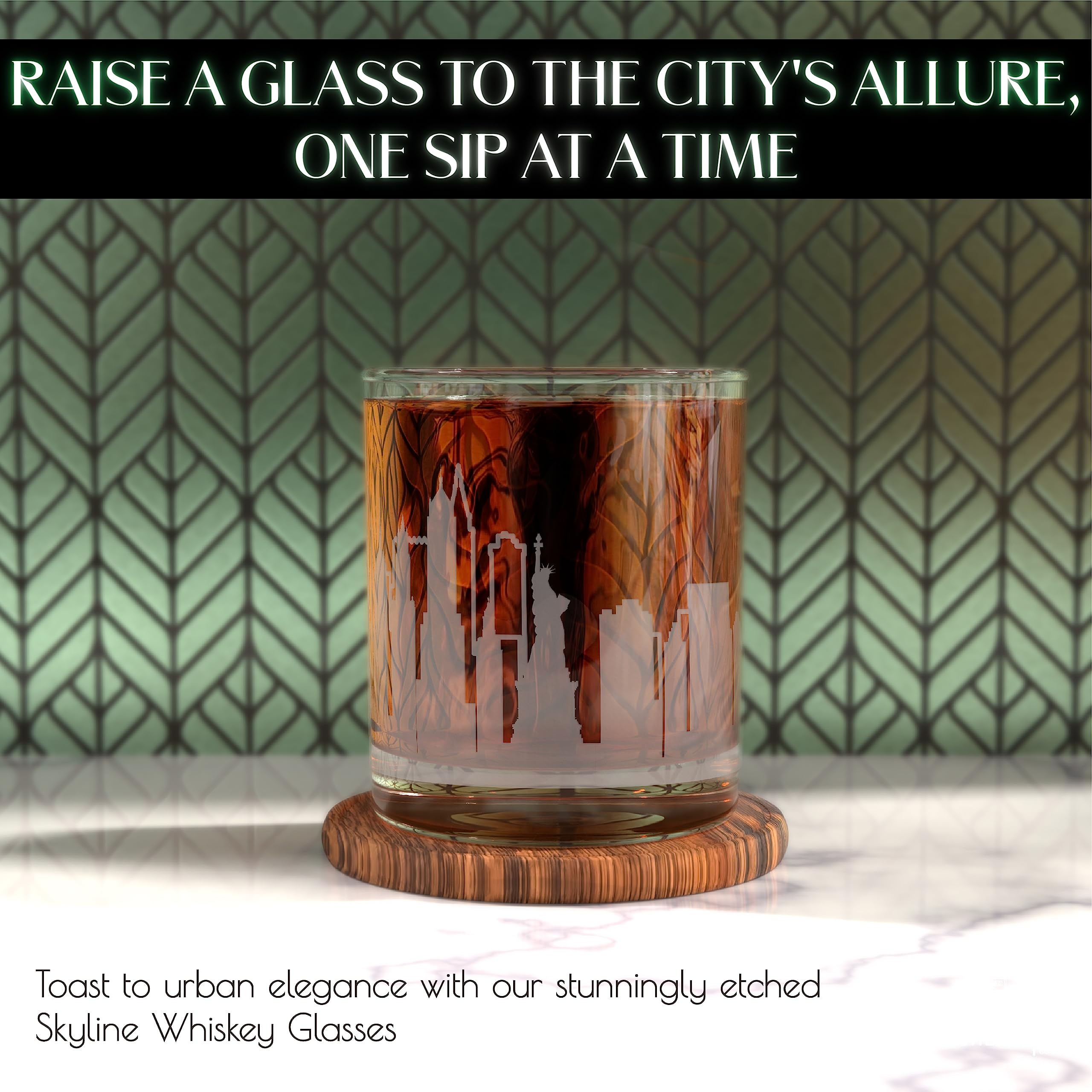 Greenline Goods Whiskey Glasses - 10 Oz Tumbler for New York Lovers (Single Glass) - Etched with New York Skyline - Old Fashioned Rocks Glass