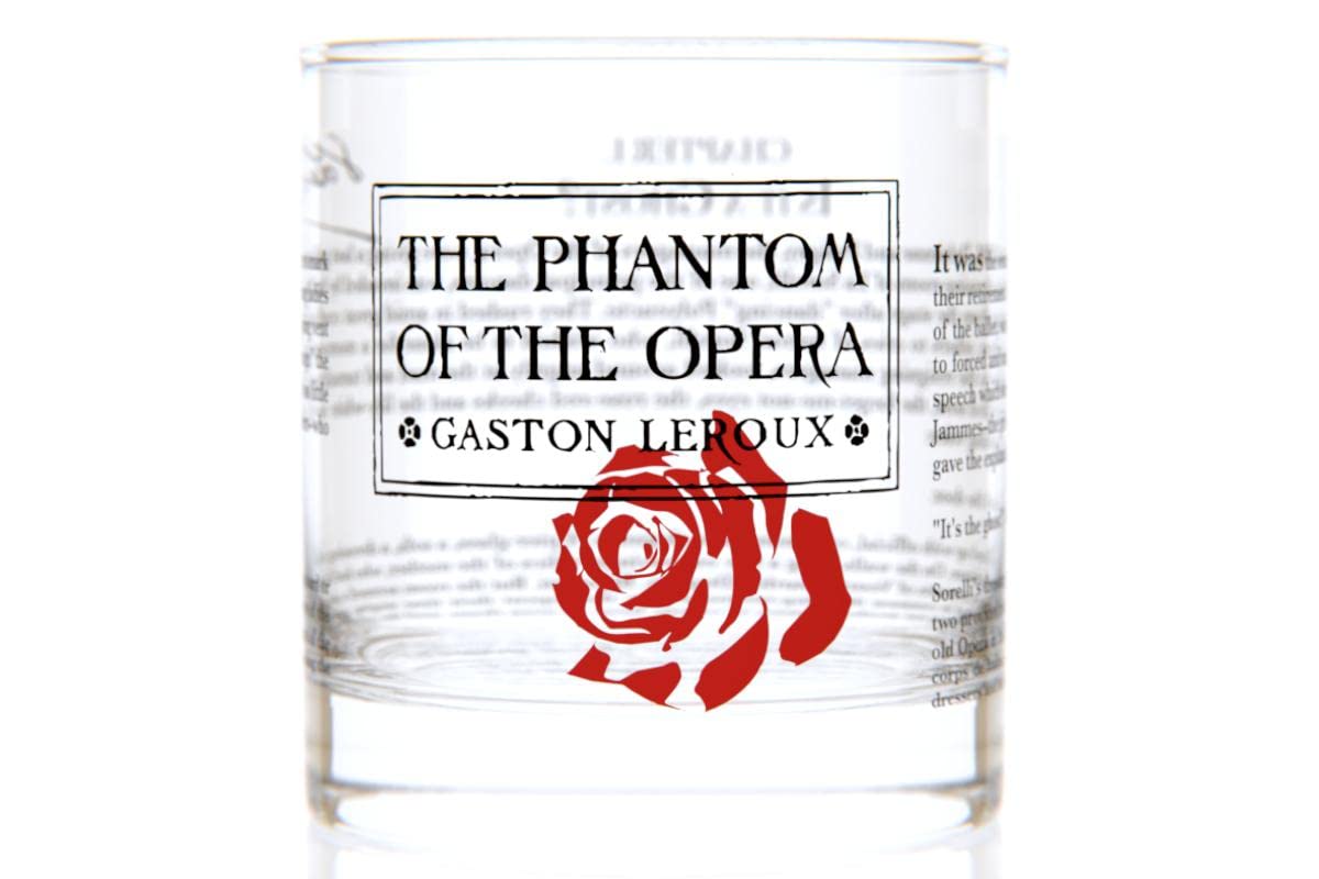 Well Told Classic Literature Rocks Glass - The Phantom of the Opera by Gaston Leroux - Old Fashioned Whiskey Glass Gift for Book Lovers (11 oz)