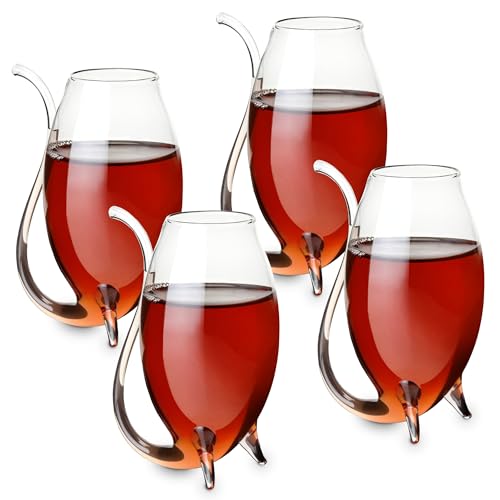 True Douro Port Sippers with Glass Straw, Stemless Wine Glass, Wine Accessories, Unique Glassware, 3oz, Set of 4