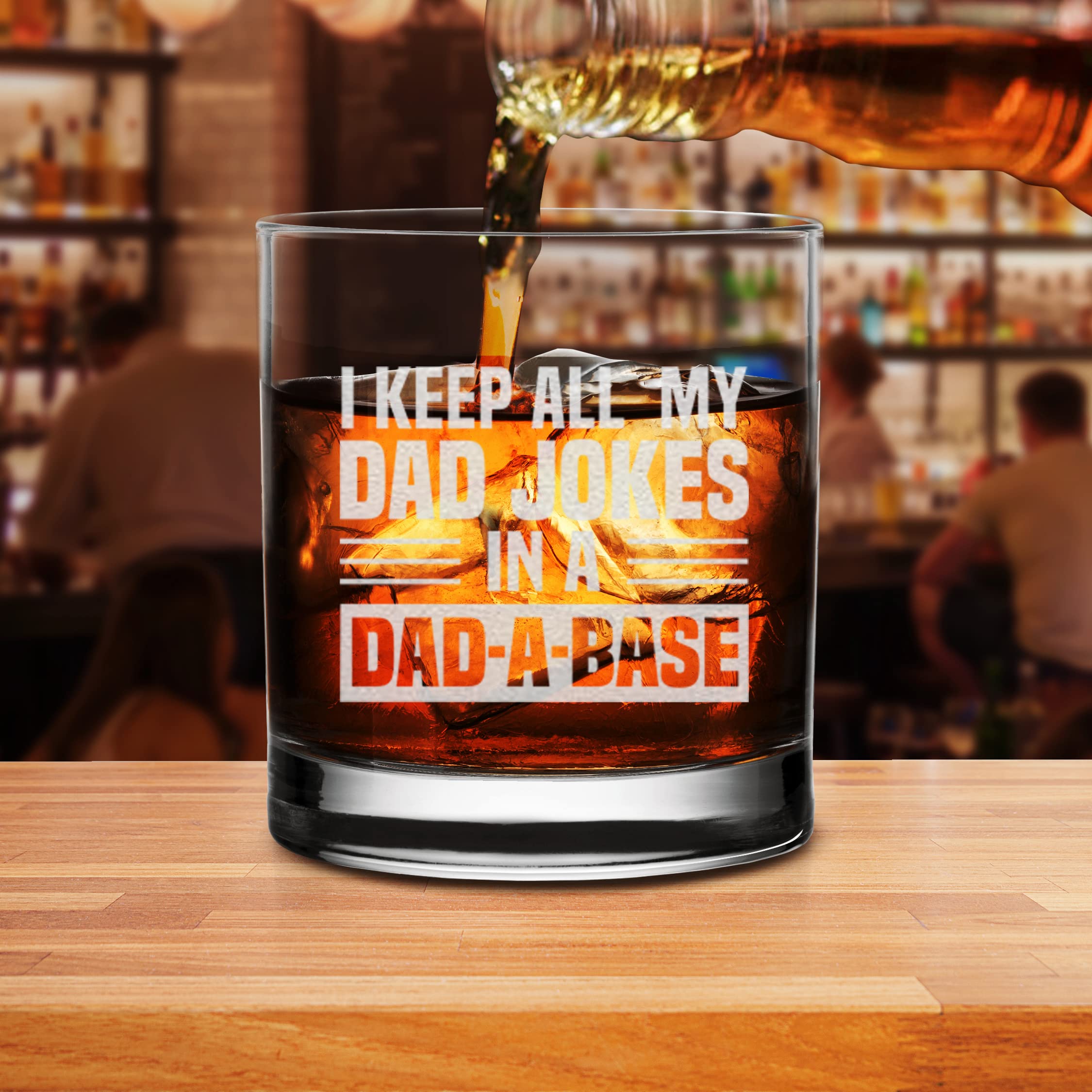 NeeNoNex I Keep All My Dad Jokes in a Dad-A-Base Funny Dad Joke Design Whiskey Glass Gift for Dads, Stepdads and Husbands