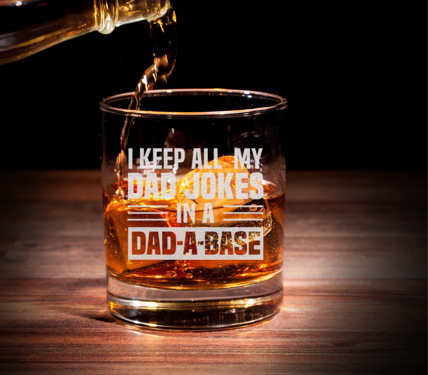 NeeNoNex I Keep All My Dad Jokes in a Dad-A-Base Funny Dad Joke Design Whiskey Glass Gift for Dads, Stepdads and Husbands