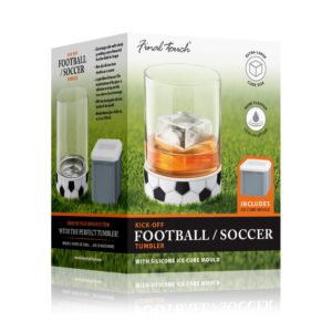 Final Touch Kick-Off Whiskey and Cocktail Soccer/Football Tumbler Sports Glasses with Square Ice Mould - 12oz (350ml) (FTA6675)