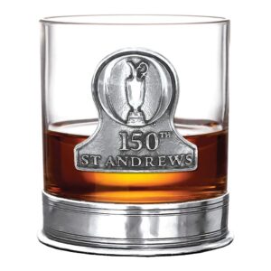 the 150th open st andrews tumbler - officially licensed 11oz old fashioned whisky rocks glass by english pewter company - celebrating the 150th british open - fabulous golf gift [bop04]