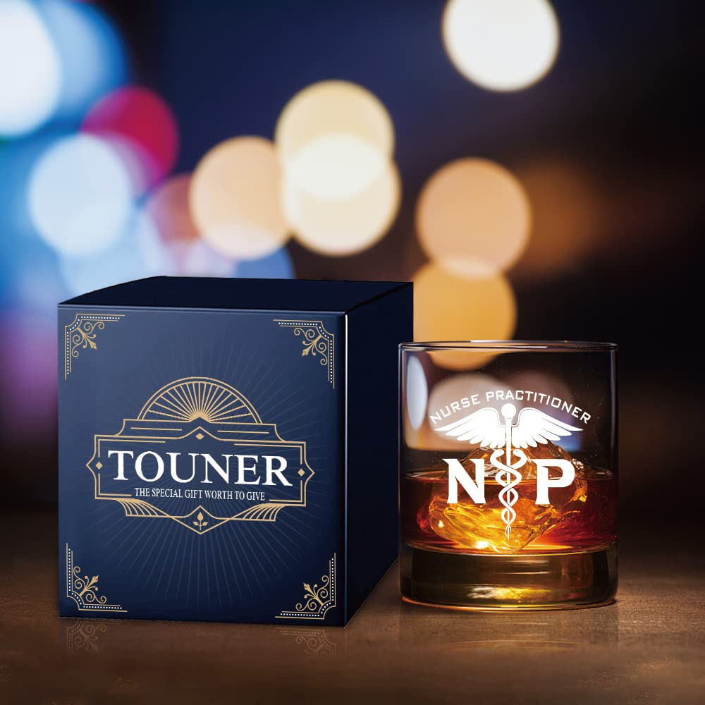 TOUNER NP Nurse Practitioner Whiskey Glass with Gift Box, Nurse Gift for Dentist, Dental, Medical, Hygienist, Doctor, Nurse, Coworker, Retirement Gifts for Nurse, Graduation Gift for Nurse