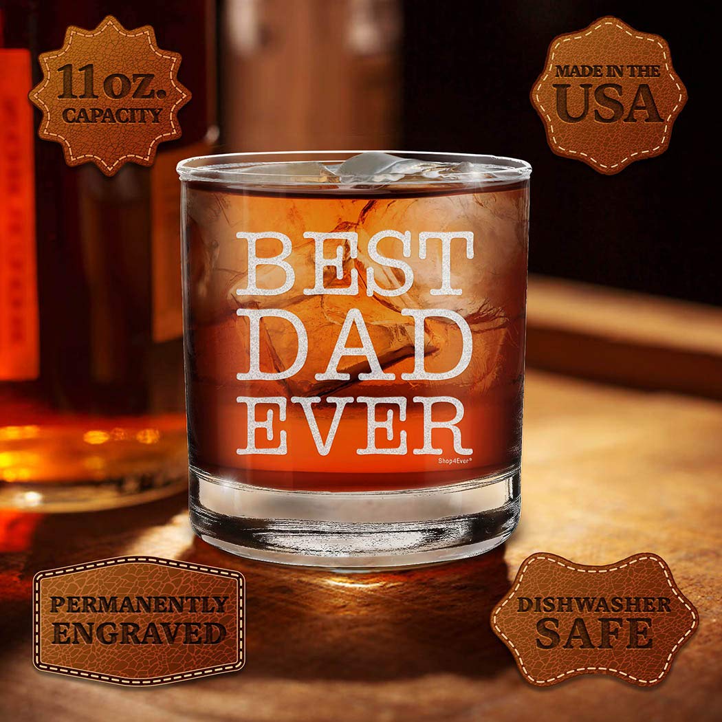 shop4ever Best Dad Ever Engraved Whiskey Glass Father's Day Gift for Dad