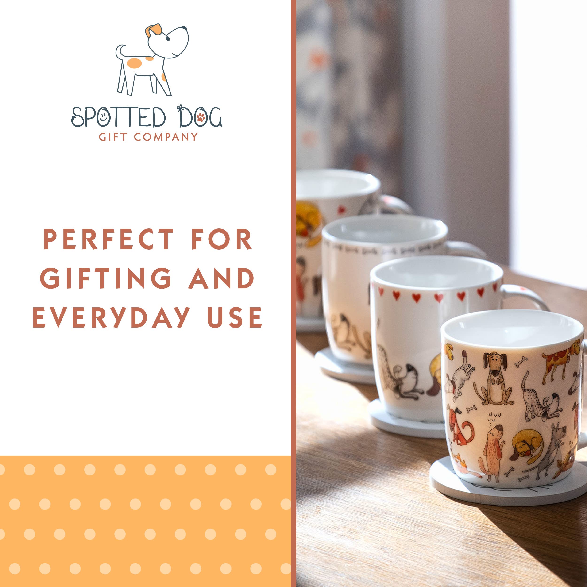 SPOTTED DOG GIFT COMPANY Dog Coffee Mug Set, Cute Mugs 12 oz Ceramic Porcelain China Coffee Tea Cups, Funny Dogs Themed Gifts for Dog Lovers and Animal Lovers Women Men, Set of 4