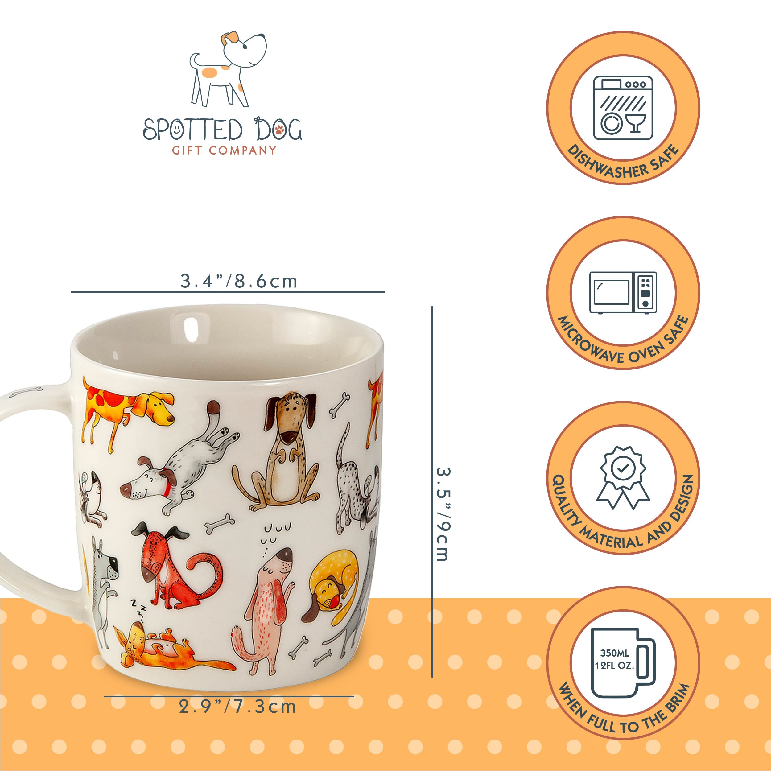 SPOTTED DOG GIFT COMPANY Dog Coffee Mug Set, Cute Mugs 12 oz Ceramic Porcelain China Coffee Tea Cups, Funny Dogs Themed Gifts for Dog Lovers and Animal Lovers Women Men, Set of 4