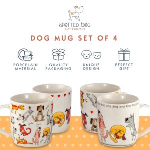 SPOTTED DOG GIFT COMPANY Dog Coffee Mug Set, Cute Mugs 12 oz Ceramic Porcelain China Coffee Tea Cups, Funny Dogs Themed Gifts for Dog Lovers and Animal Lovers Women Men, Set of 4