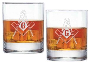 gifts infinity personalized freemason masonic set of 2 double 11oz old fashioned glasses laser engraved (2)