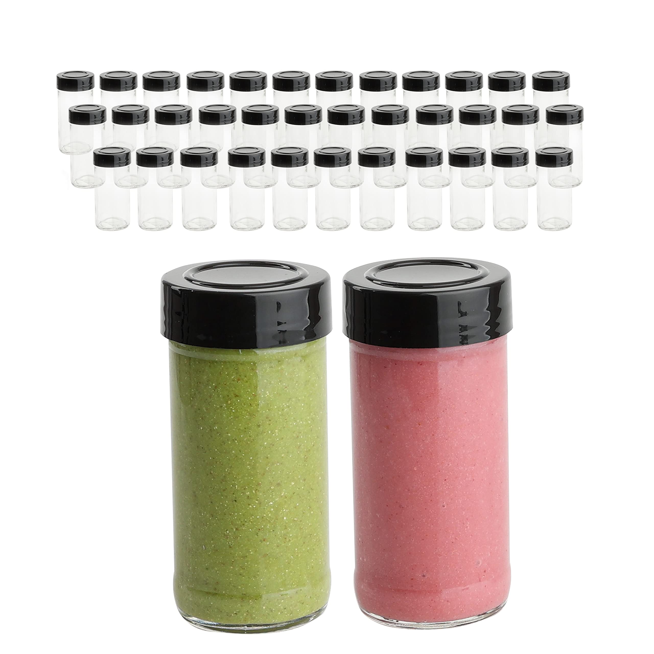 Upper Midland Products 35 PACK BULK | 4 Oz Glass Juice Bottles With Caps, 35 Mini Shot Smoothie Small Glass Bottles Containers With Black Plastic Lids For Juicing