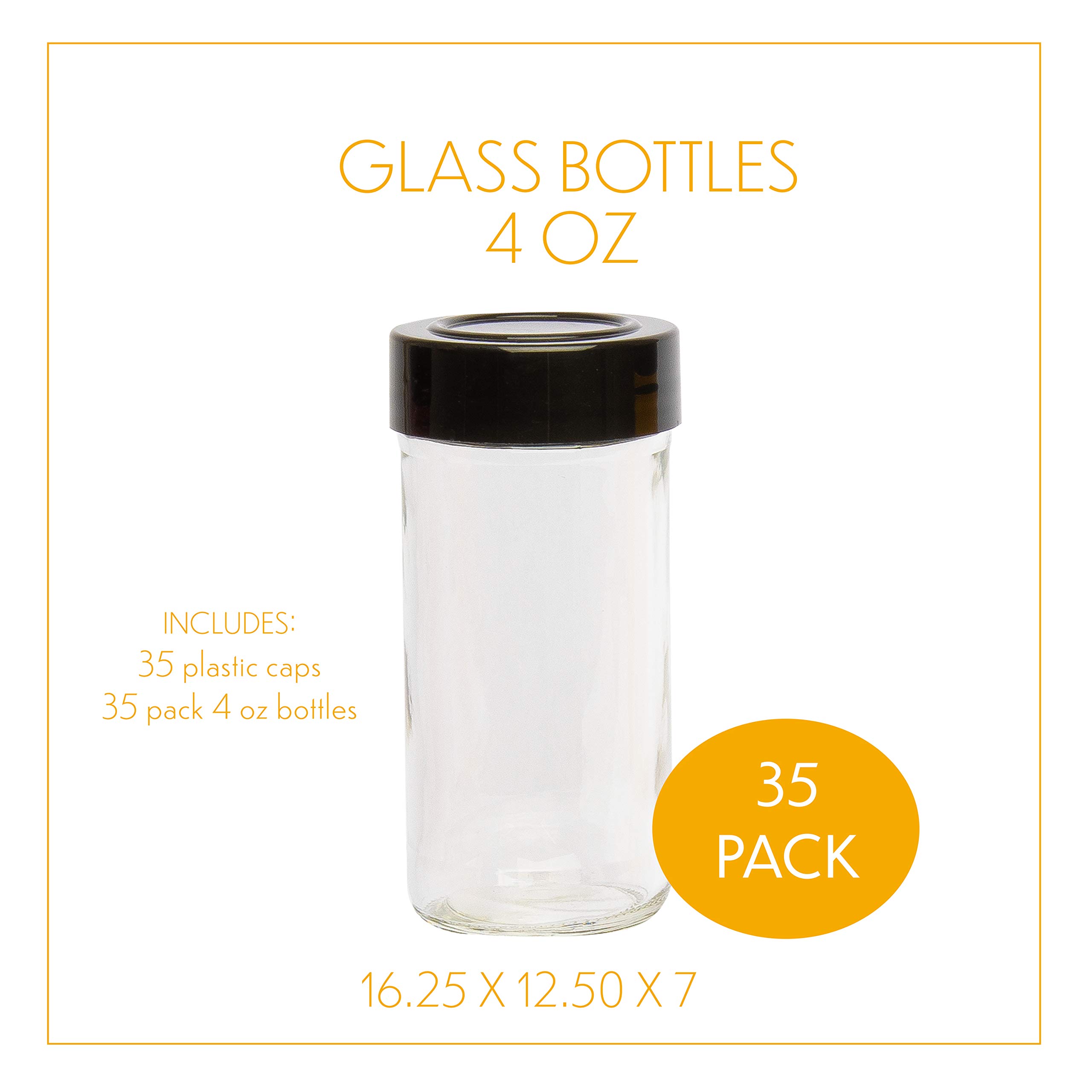 Upper Midland Products 35 PACK BULK | 4 Oz Glass Juice Bottles With Caps, 35 Mini Shot Smoothie Small Glass Bottles Containers With Black Plastic Lids For Juicing