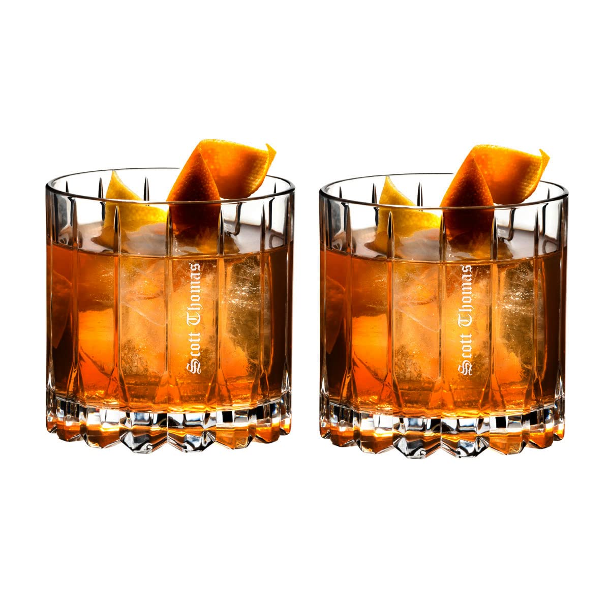 Riedel Personalized Crystal Rocks Glass Pair, Set of 2 Custom Engraved Rocks Glasses for Whiskey, Mixed Drinks and Cocktails on the Rocks, Home Bar Accessories