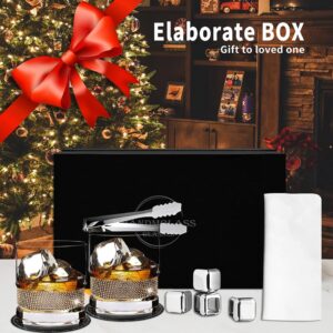 Handmglass Set of 2 Gold Whiskey Glass Gift Sets box for Mom Women Couples Groom Newlywed Mr Mrs and More & Perfect Bar Accessories for Drinking Bourbon Irish Cocktail Cognac Scotch (Clear)