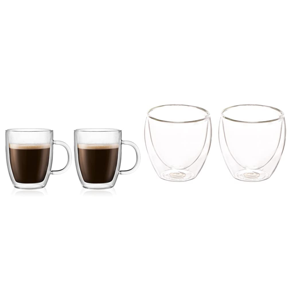 Bodum Bistro Coffee Mug, 10 Ounce (2-Pack), Clear & Pavina Glass, Double-Wall Insulated Glass, Clear, 2.5 Ounce, .08 Liter Each (Set of 2)